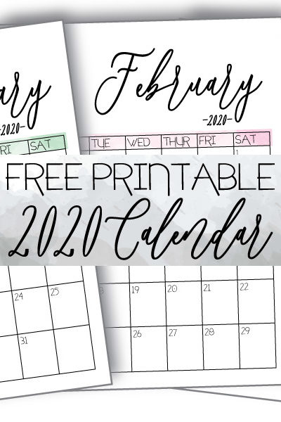 Free 2020 Simple Watercolor Calendar